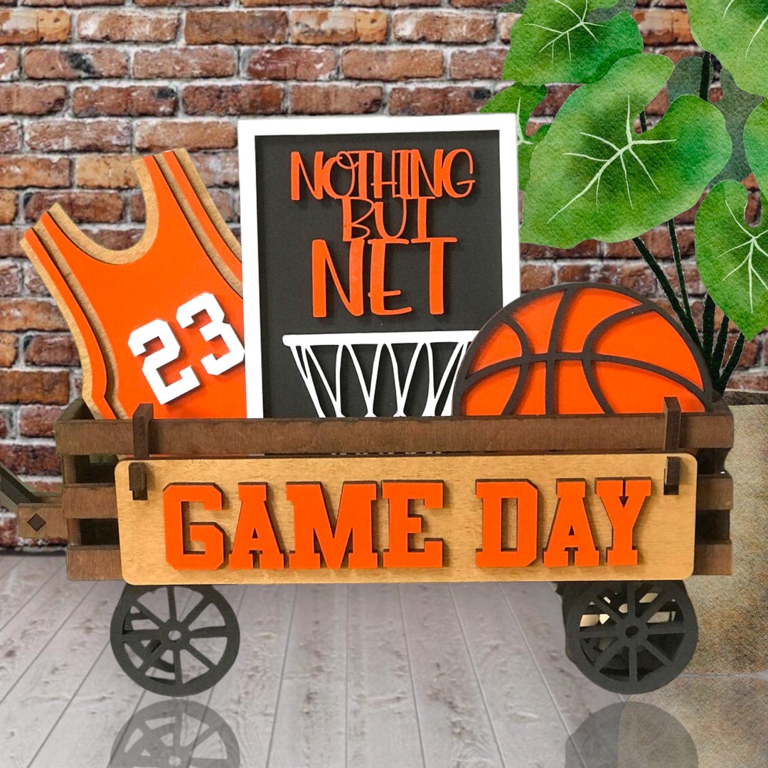 Basketball Game Day Interchangeable Wooden Wagon Tray Decor ...