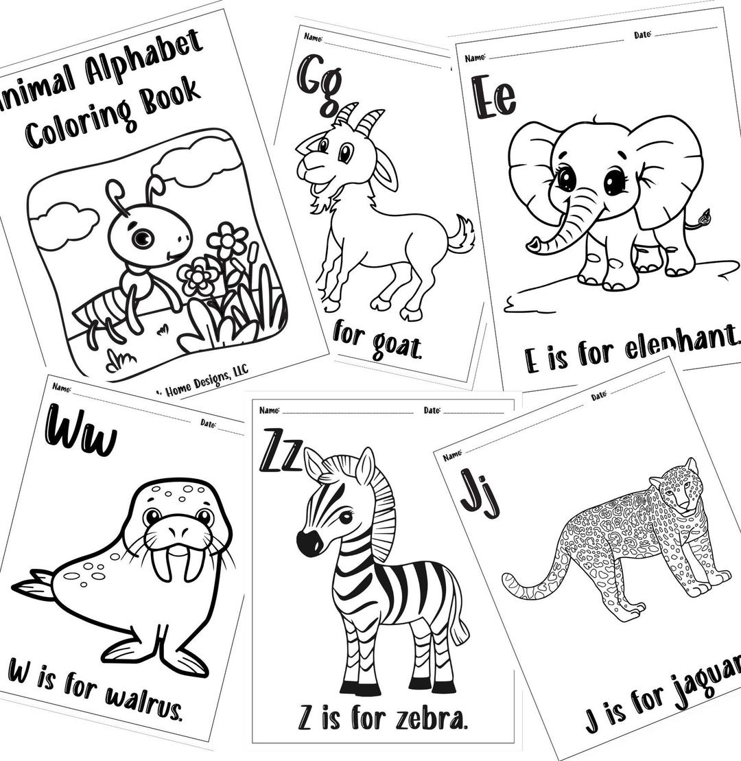 Kids Alphabet Animal Coloring Book Digital Download / Learning Pages ...
