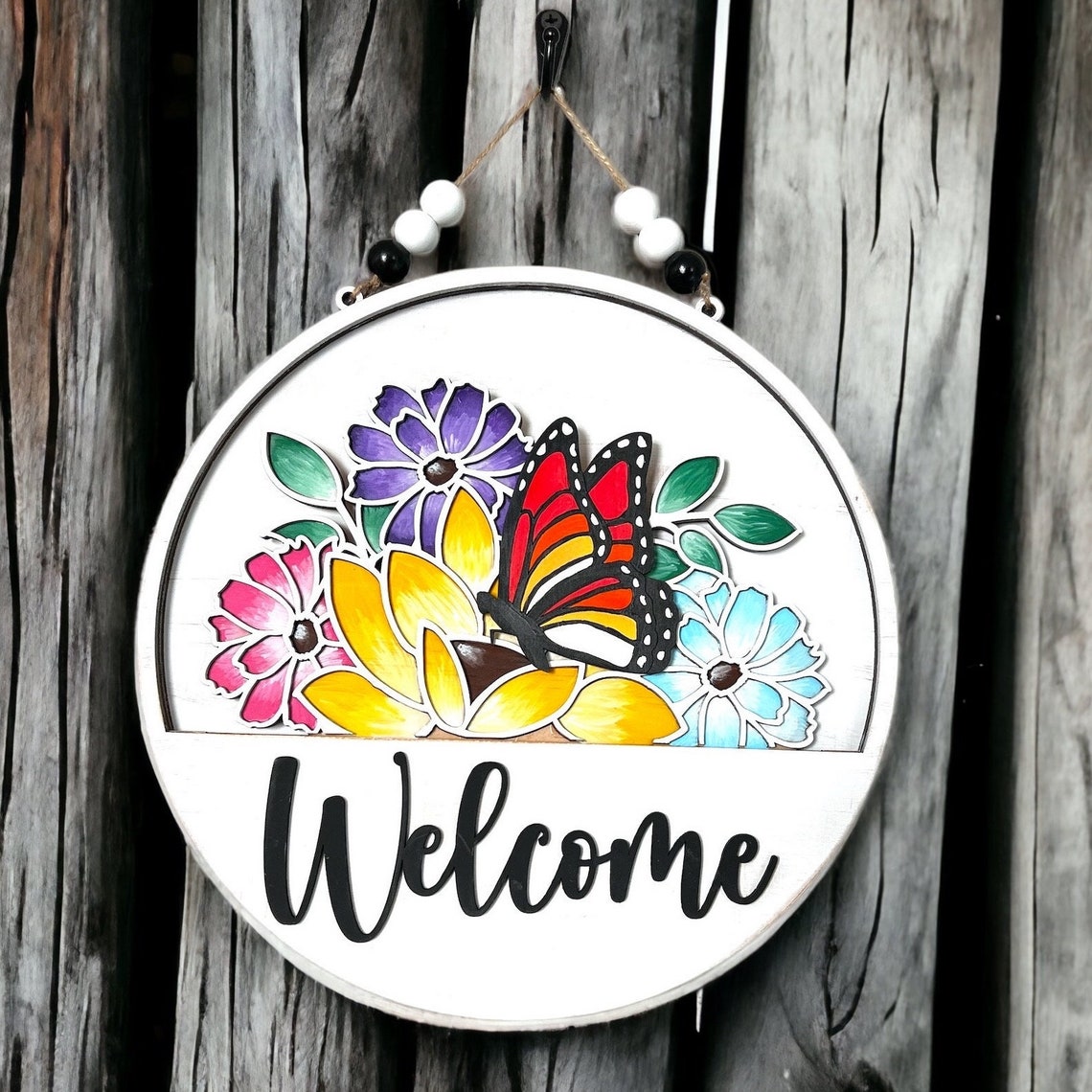 Butterfly Welcome Front Door Sign / Spring Decor / Flowers / Wooden ...