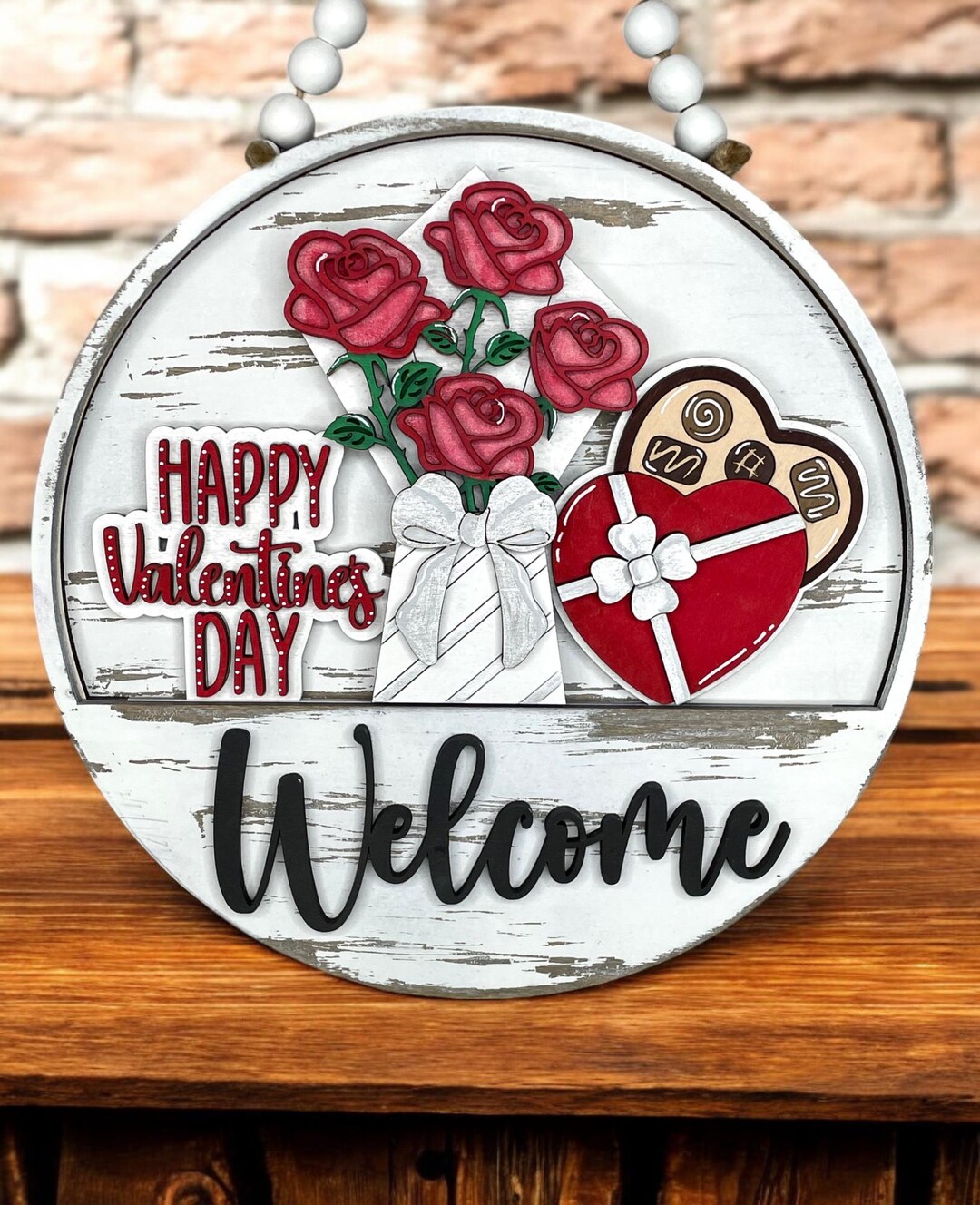 Happy Valentines Day Welcome Front Door Sign / Hearts / Flower / Love ...