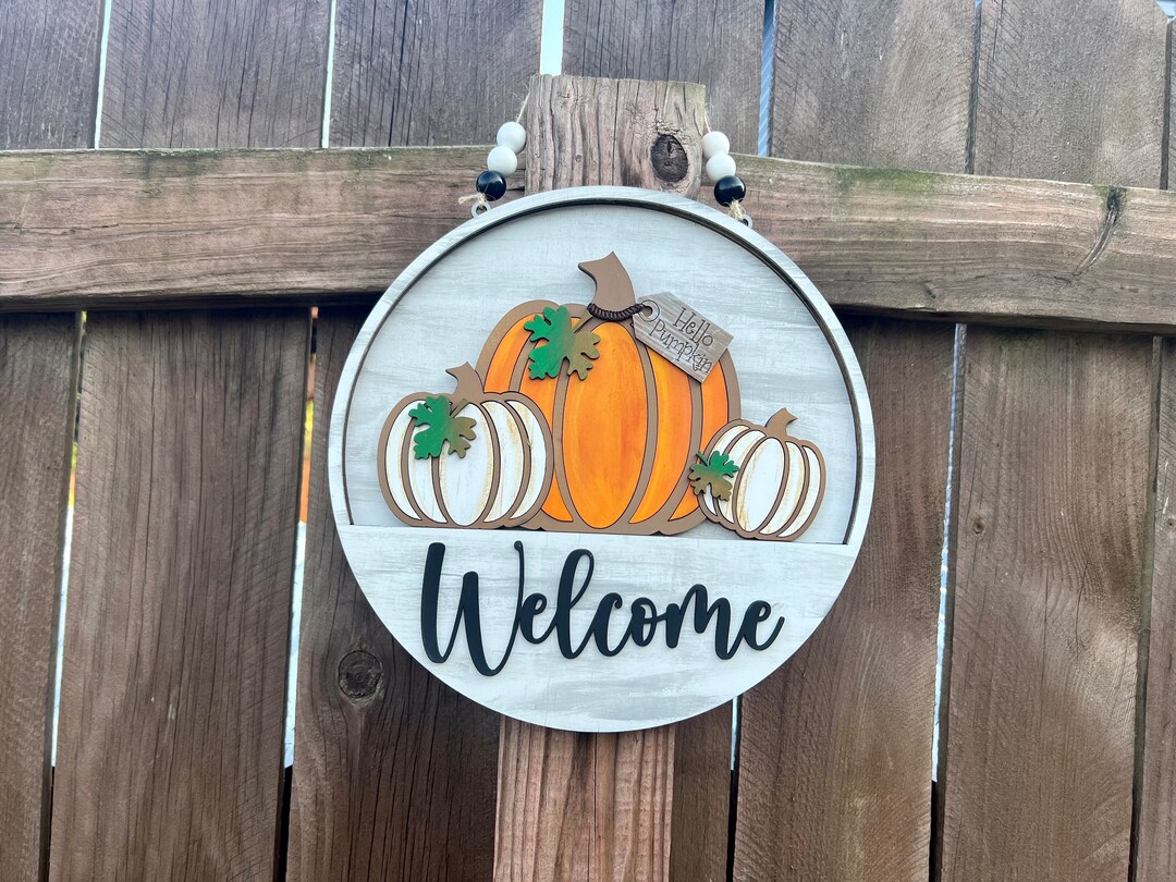 Hello Pumpkins / Leaves / Thanksgiving / Welcome Front Door Sign ...