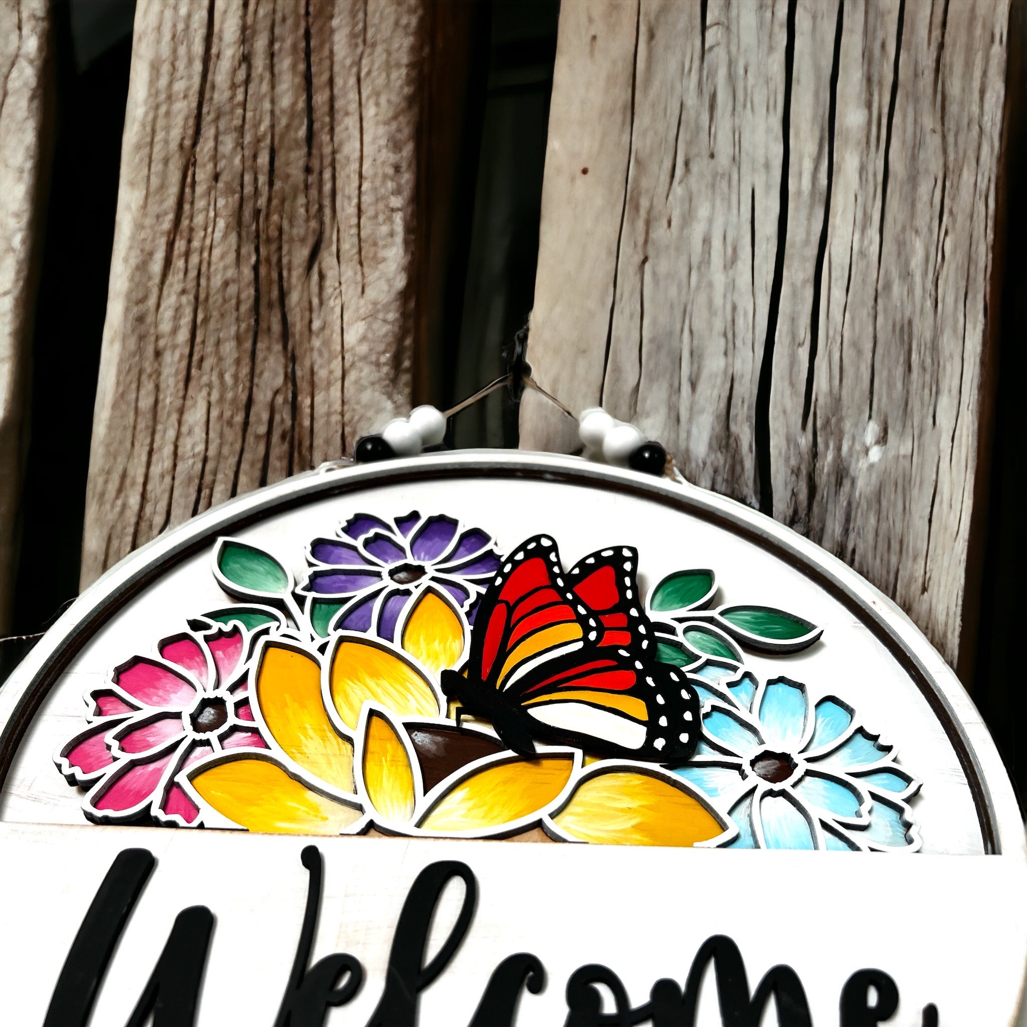 Butterfly Welcome Front Door Sign / Spring Decor / Flowers / Wooden ...