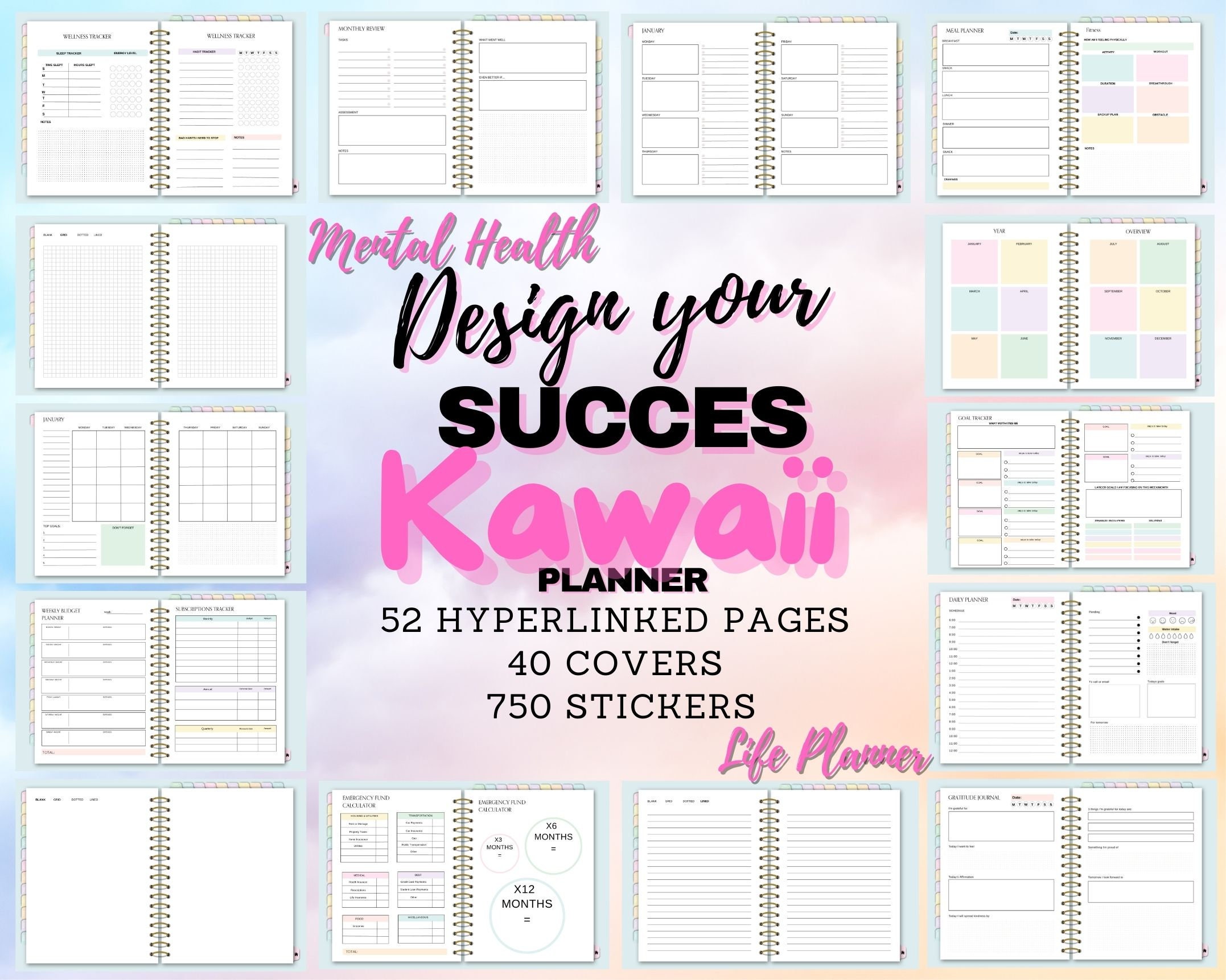 Boho, Kawaii,adhd,undated, Goodnotes, Rainbow, Digital Planner, iPad ...