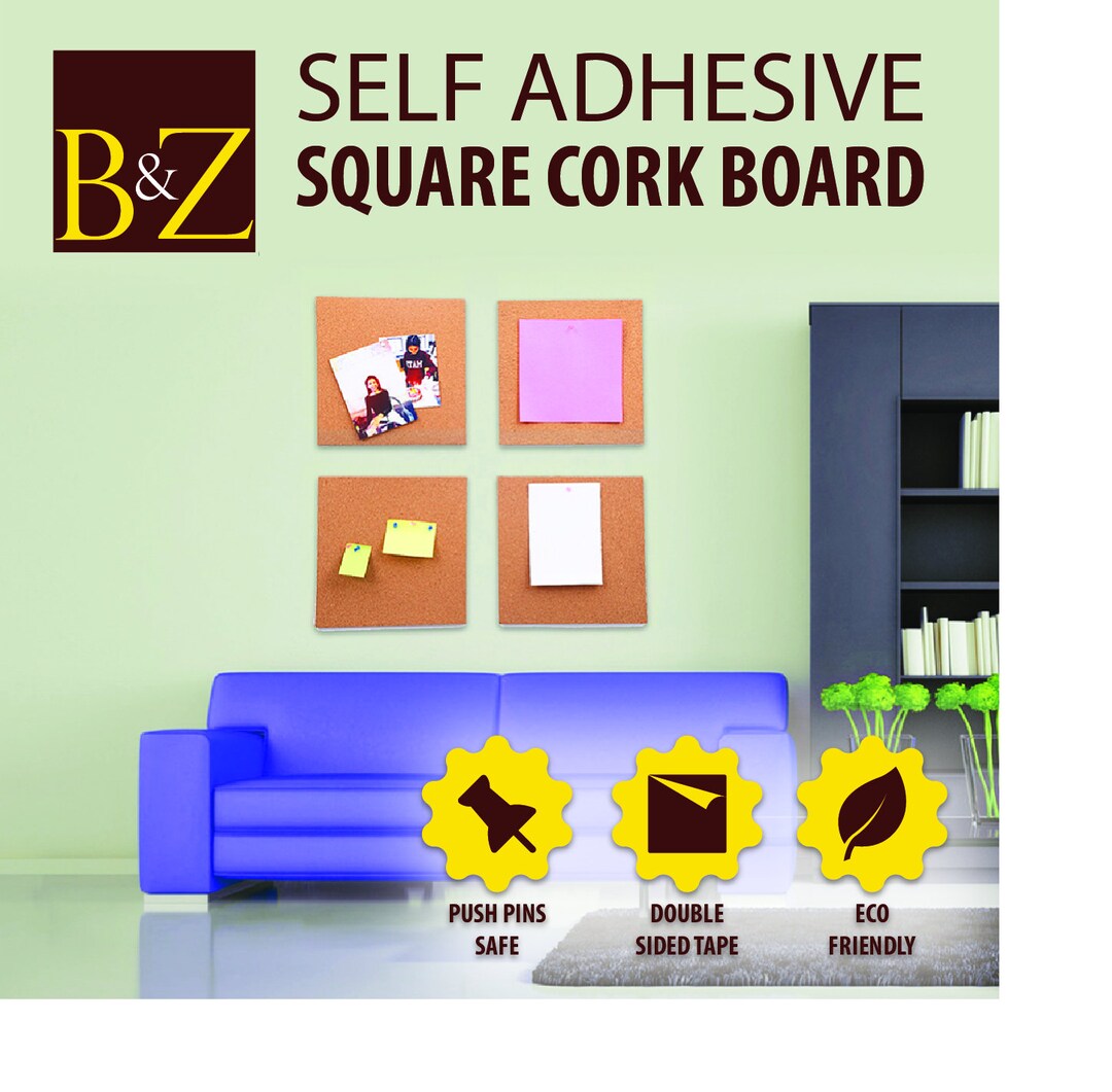 B&Z Self Adhesive Sticky Cork Board Square Tiles Mini Wall Bulletin ...