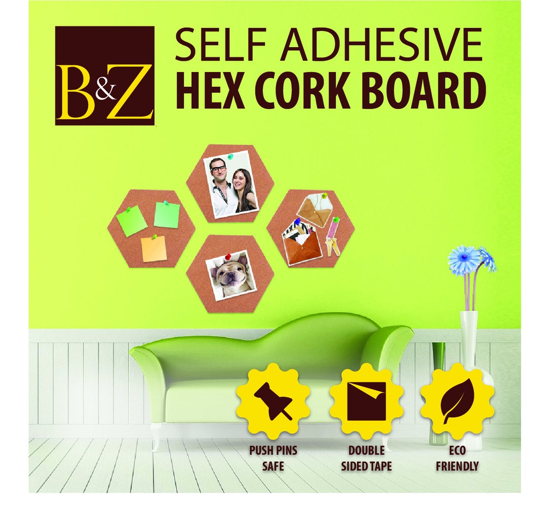 B&Z Sticky Cork Board Tiles Hexagone Self Adhesive Mini Wall Bulletin ...