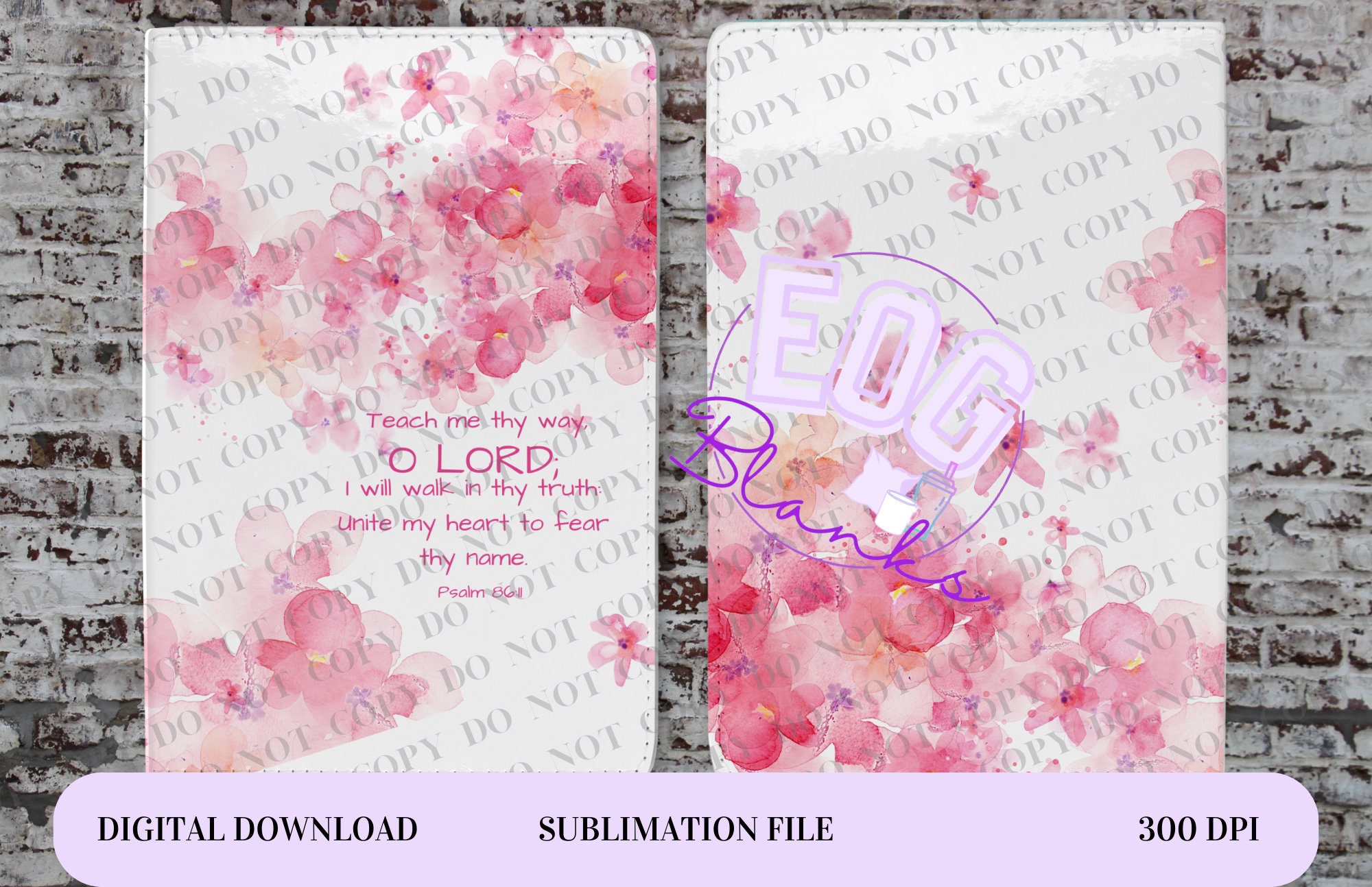 Sublimation Journal Cover PNG Design... Pink Flowers Teach Me Thy Way O ...