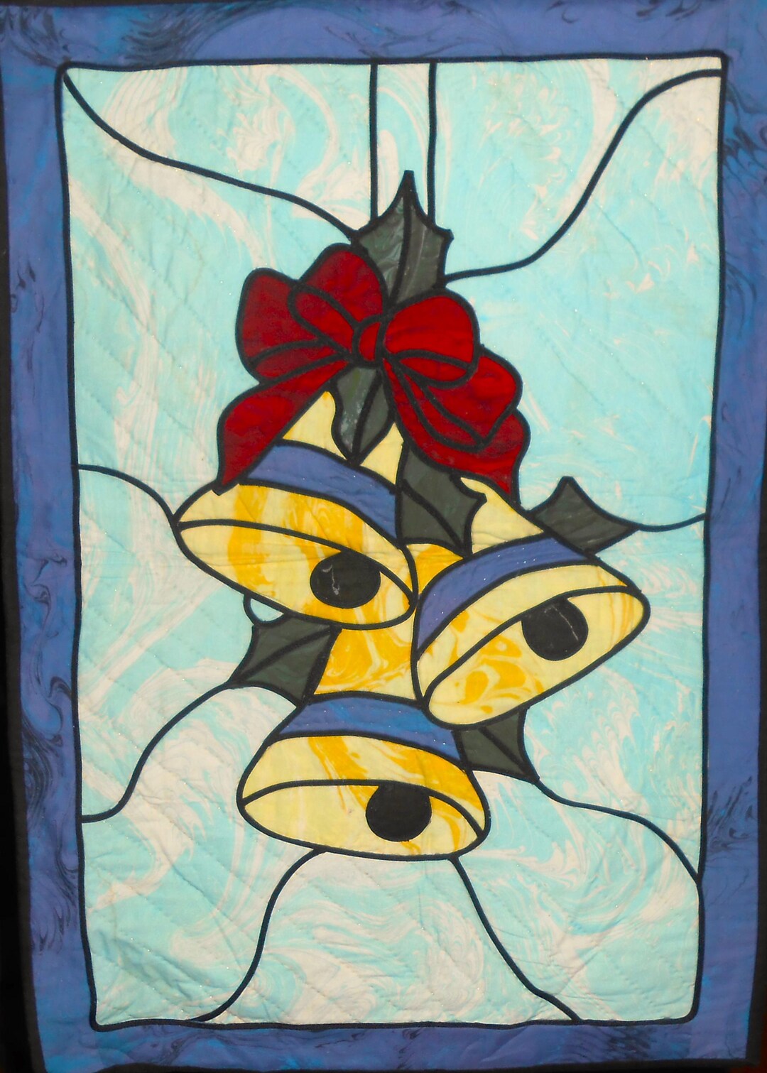 Stained-glass Bells Quilted Wall Hanging: Hand-painted Marbled Fabric ...