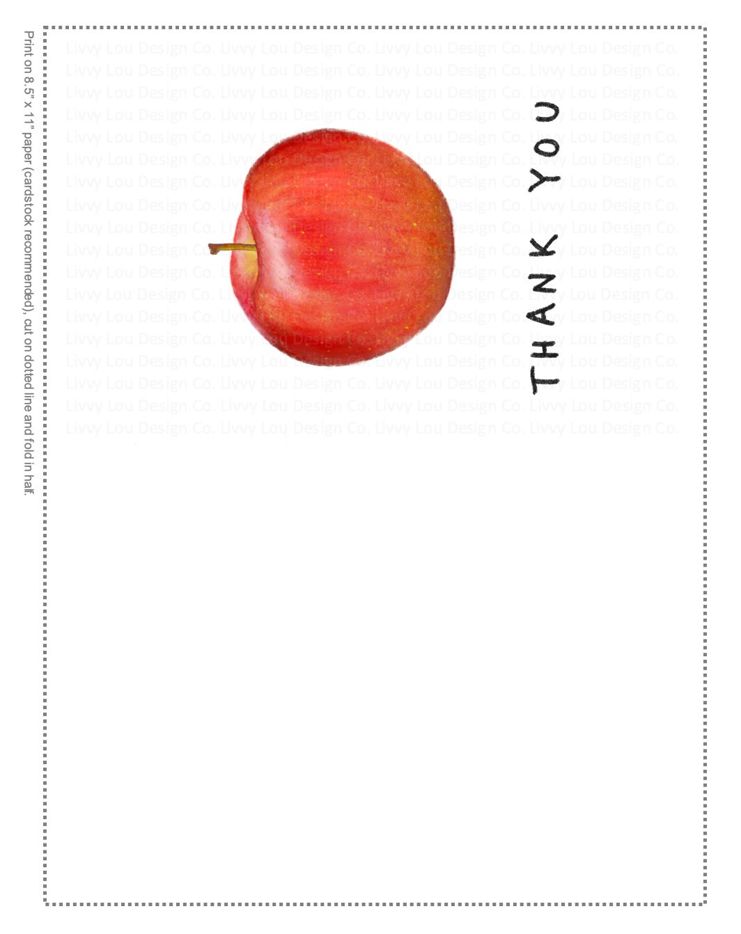 Thank You Teacher Appreciation School Apple Blank Greeting Card ...