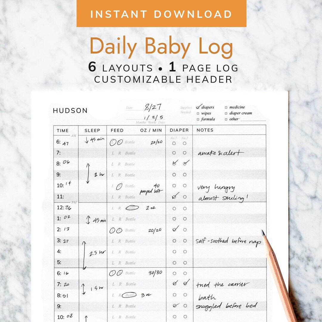Printable Daily Baby Log: Newborn Tracker (PDF) - Etsy