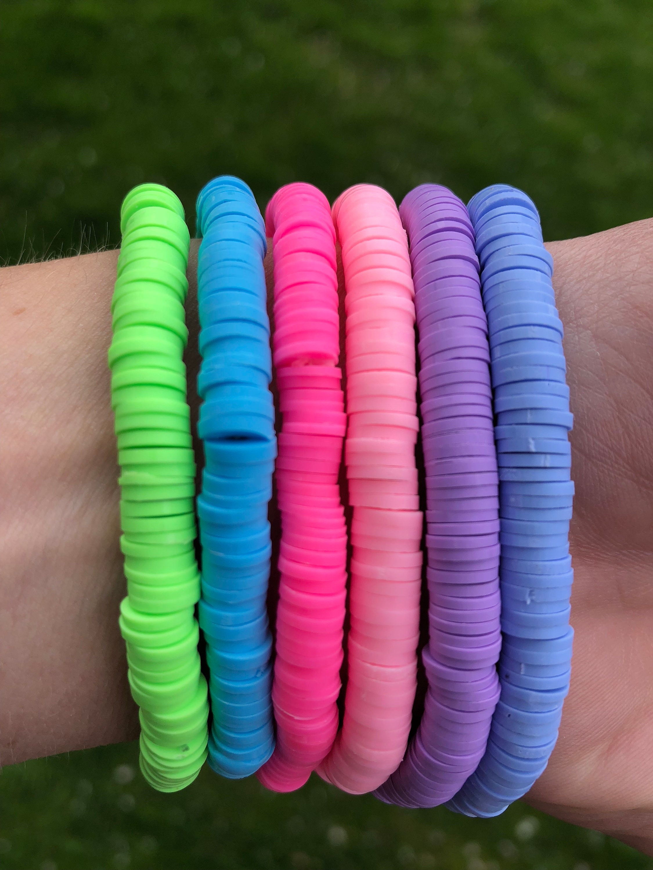 Colorful Vinyl Disc Beaded Elastic Bracelets, 6mm Heishi Beads ...