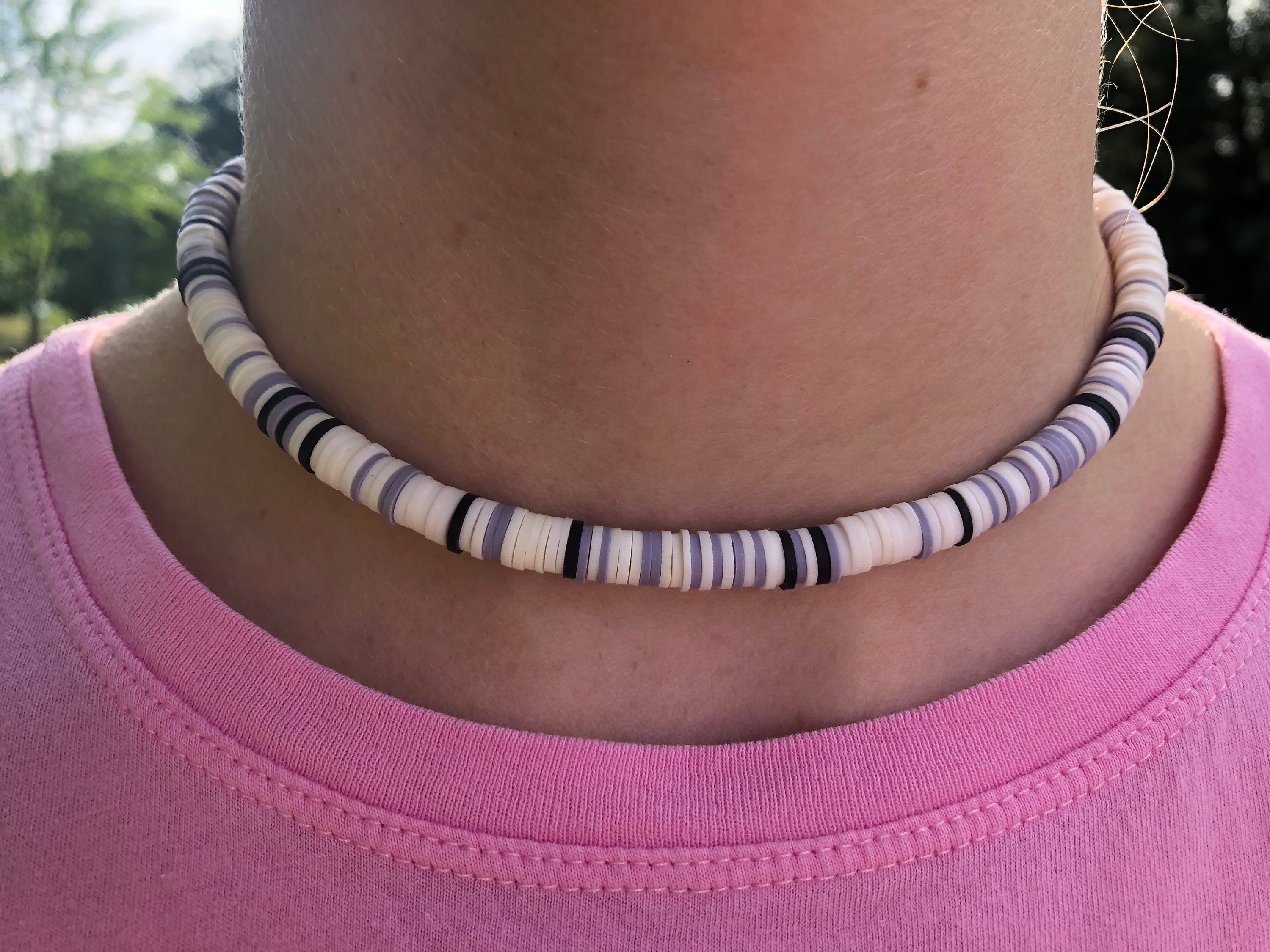 OBX Necklace, Handmade Heishi Aloha Beaded Choker Necklace, Boho Beach ...