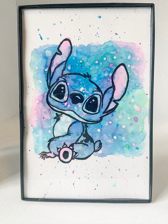 Watercolour Line Art Disney stitch Painting | Etsy