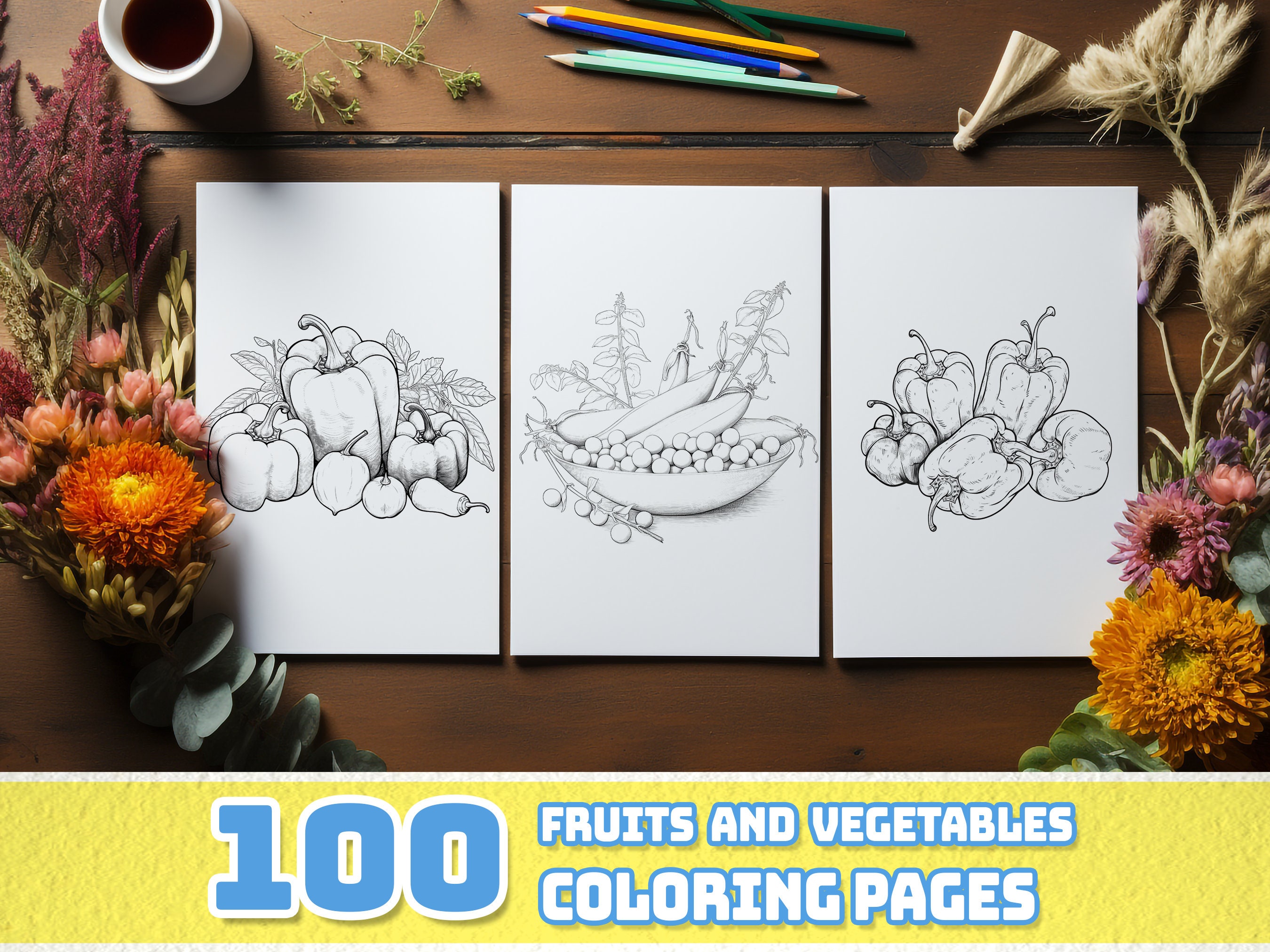100 Fruits and Vegetables Coloring Pages | Vegetable Coloring Pages ...