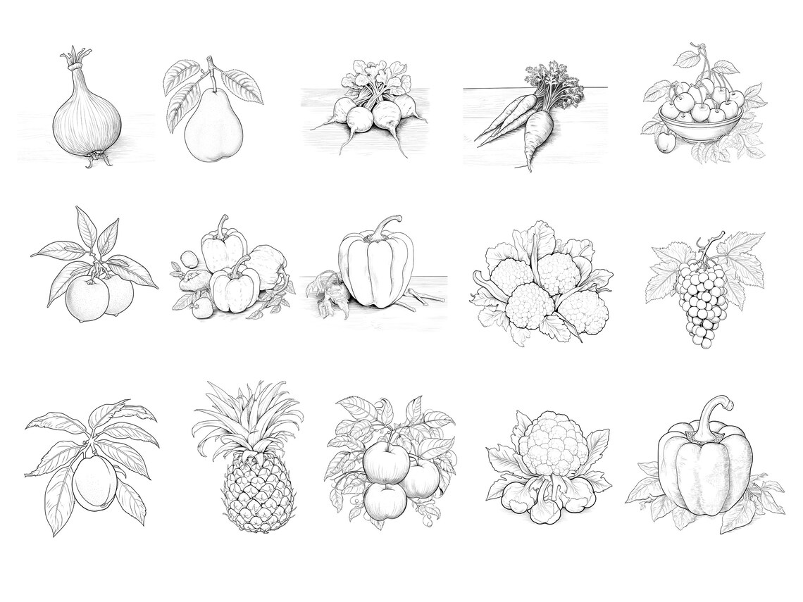 100 Fruits and Vegetables Coloring Pages | Vegetable Coloring Pages ...