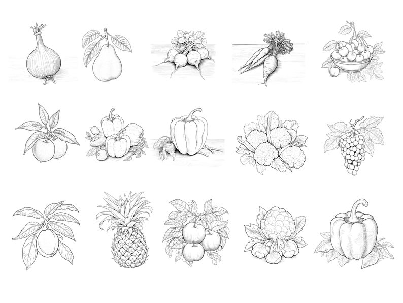 100 Fruits and Vegetables Coloring Pages | Vegetable Coloring Pages ...