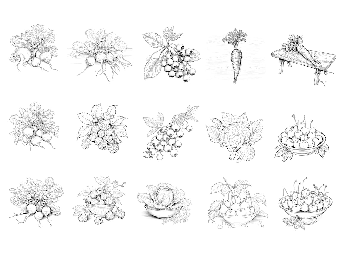 100 Fruits and Vegetables Coloring Pages | Vegetable Coloring Pages ...