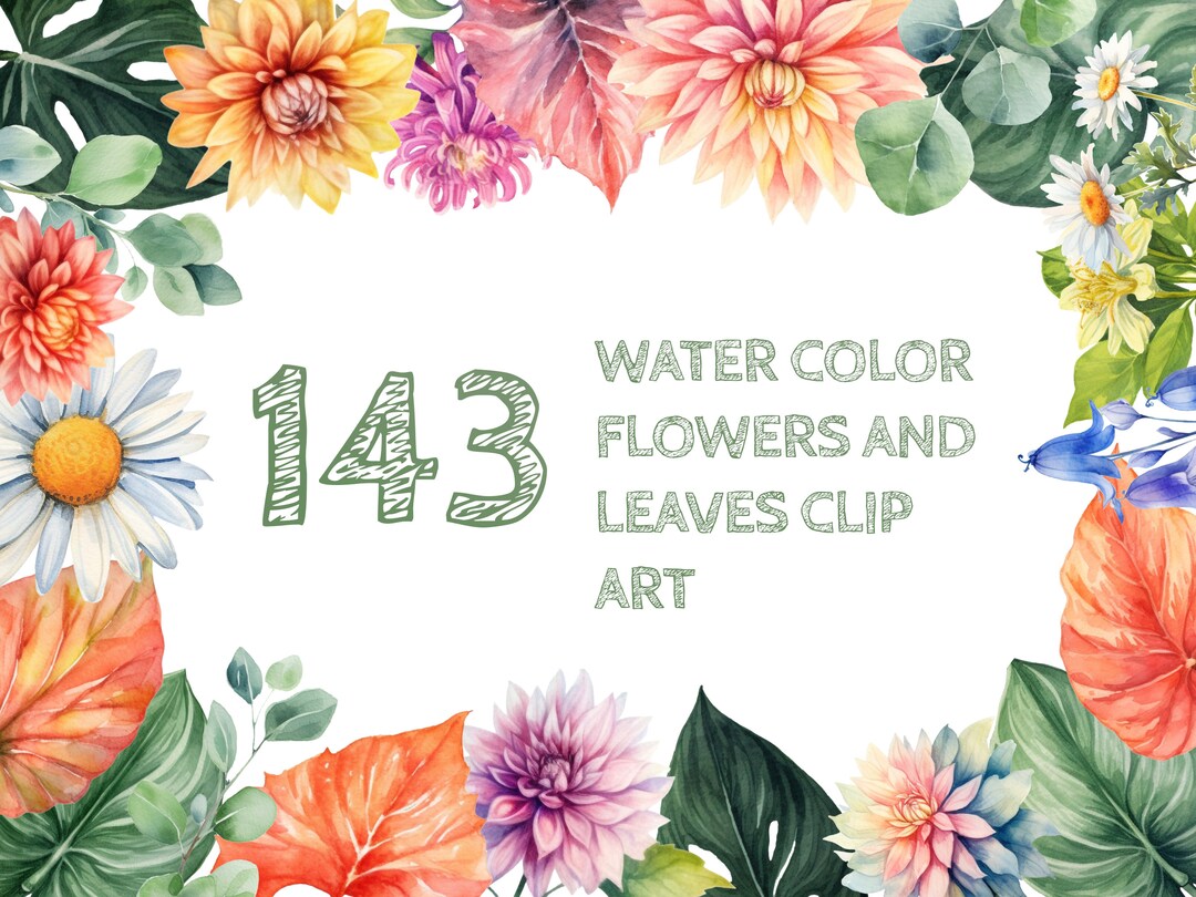 Tropical Watercolor Flower Clipart, Summer Leaves Collection (143 ...