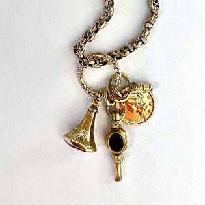 Antique Gold Charm Necklace.old 9k Gold Fob Chain.victorian Watch Chain ...