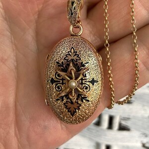 Antique Gold Locket, 9k Gold Oval Lockets,gold Pearl and Enamel Locket ...
