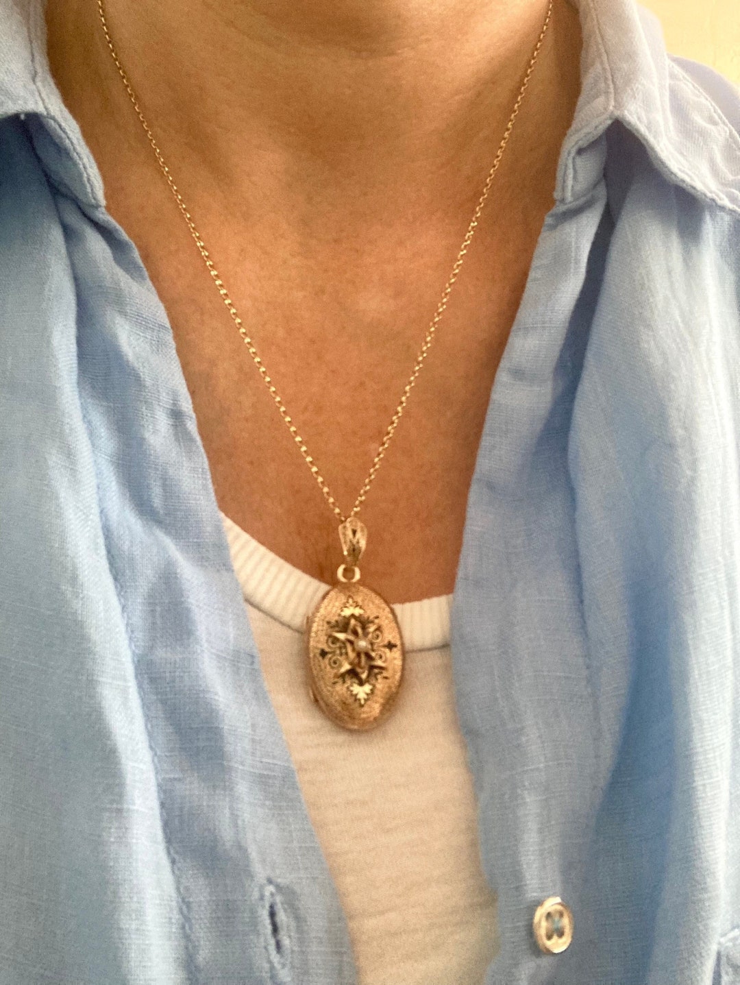 Antique Gold Locket, 9k Gold Oval Lockets,gold Pearl and Enamel Locket ...