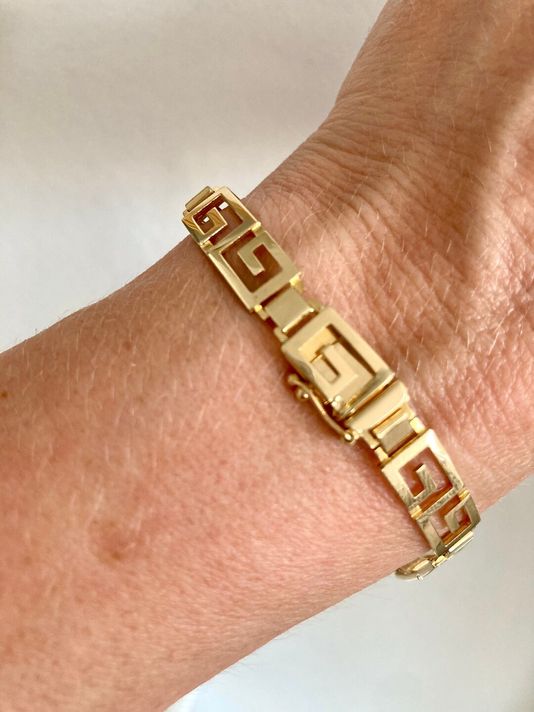 Vintage 14k Gold Greek Key Pattern Bracelet.versace Style Gold Bracelet ...