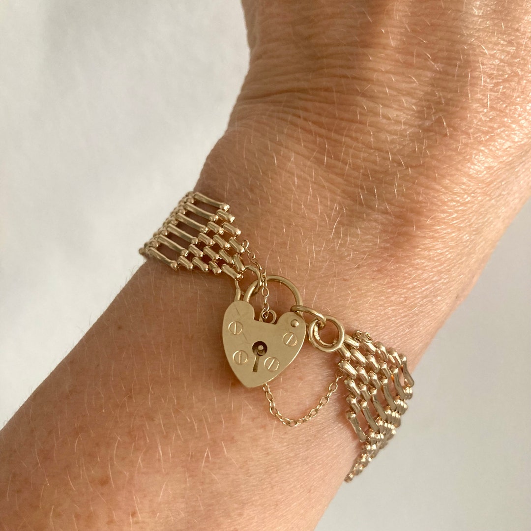 Vintage Gold Gate Bracelet, Solid 9ct Gold Vintage Bracelets, Wide Gold ...