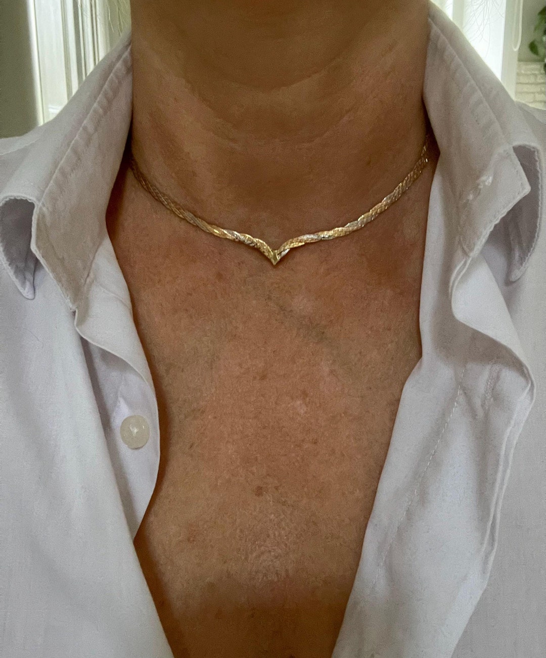 Vintage 9ct Gold Flat Chain Necklace.vintage 3 Coloured Gold Flat Chain ...