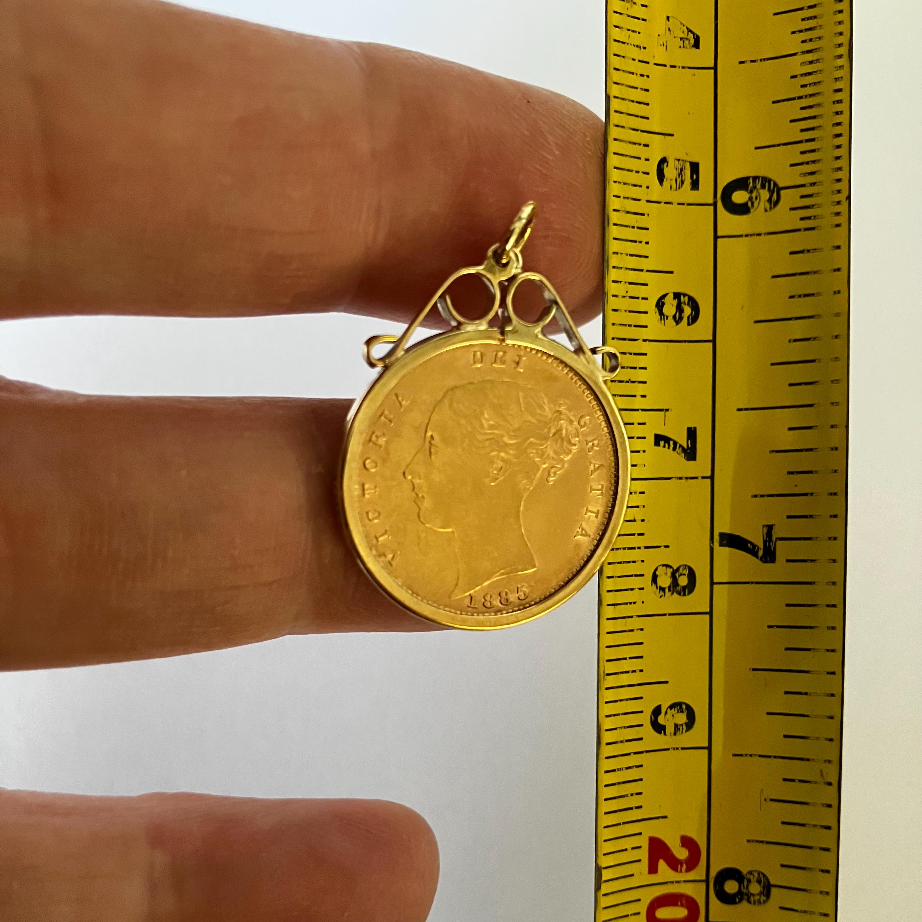 Antique 22k Gold Queen Victoria Coin Pendant - 1885 Half Sovereign. Old ...