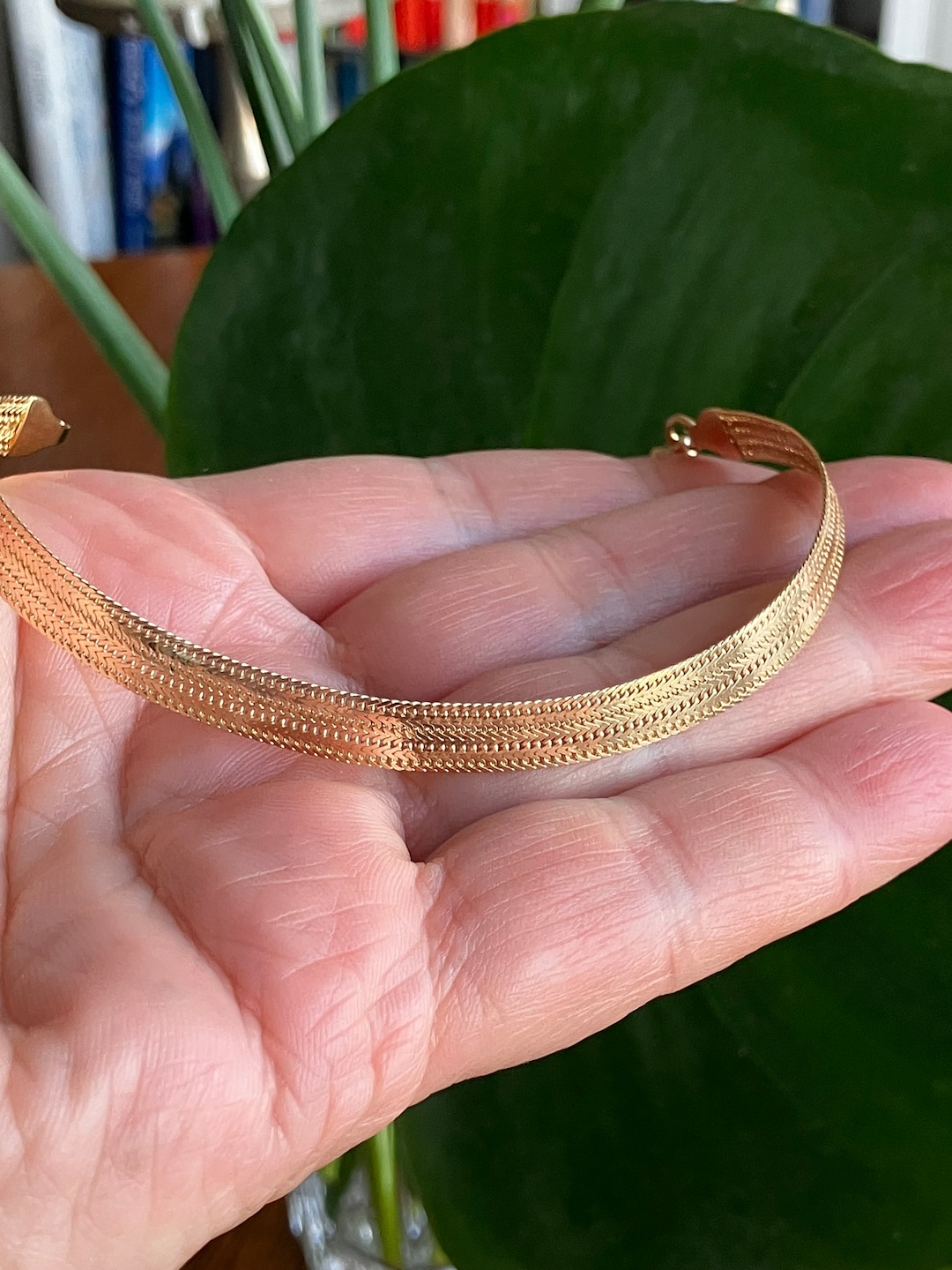 Vintage Solid 18ct Yellow Gold Flat Bracelet, Wide Flat 18k Gold Ladies ...