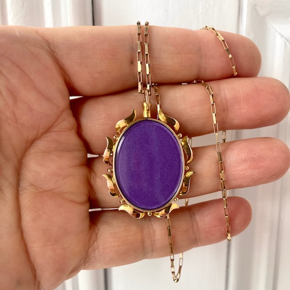 Antique 9ct gold double sided glass locket on chain, … - Gem