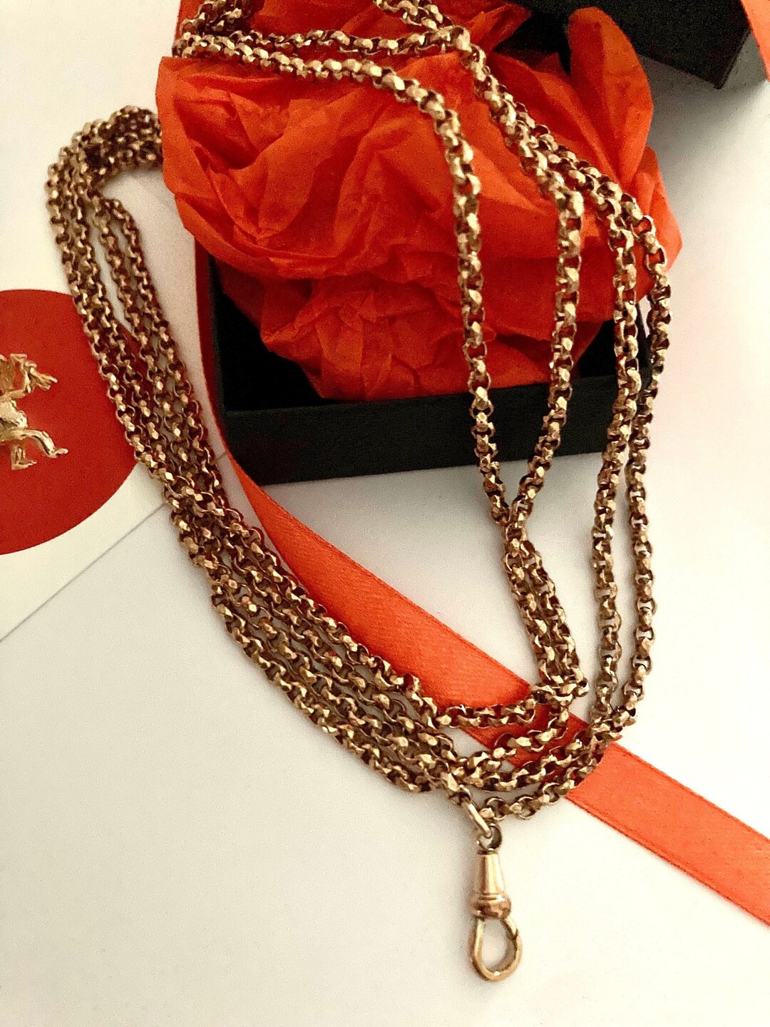 Antique Extra Long Solid Gold Chain, 56 Inch Solid 9ct Gold Muff Chain ...