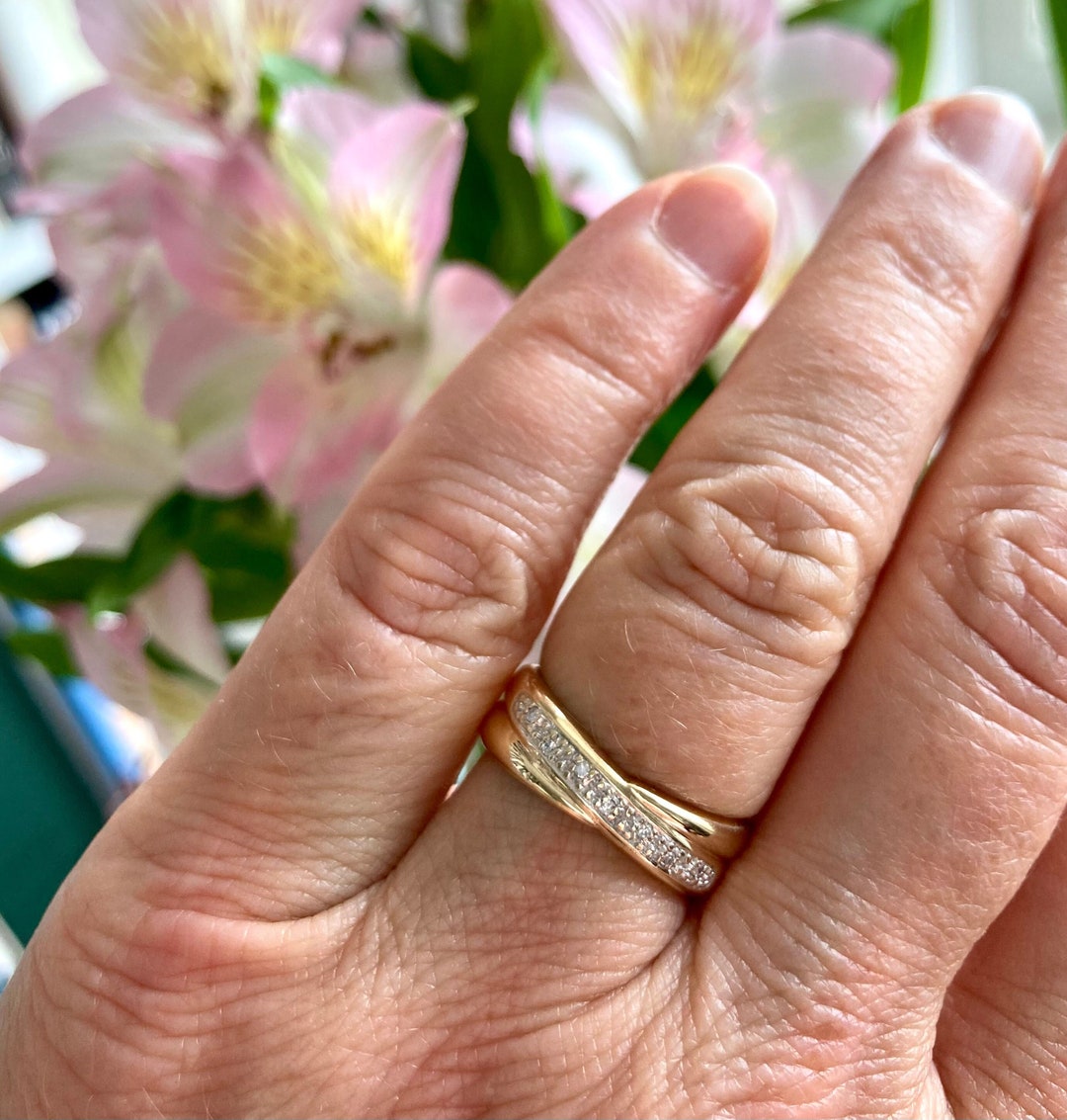 Diamond Cross Over Ring,vintage 9ct Yellow Golddiamond Cross Over Ring ...