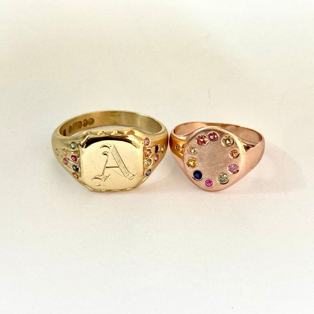 Vintage Gold Signet Ring Engraved With Letter A, Antique Signet Ring ...