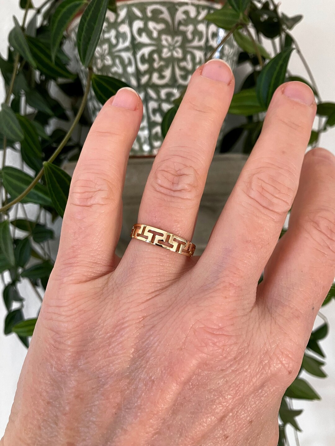 18ct Yellow Gold Greek Key Pattern Vintage Ring, Pre Loved 18k Gold ...