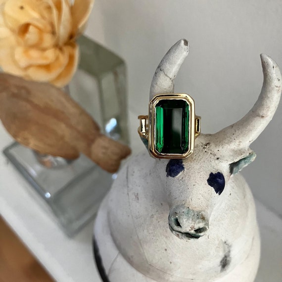 Vintage gruner Turmalin Statement Ring.Handgefertigter achteckiger Turmalinring aus 14 Karat Gelbgold Etsy