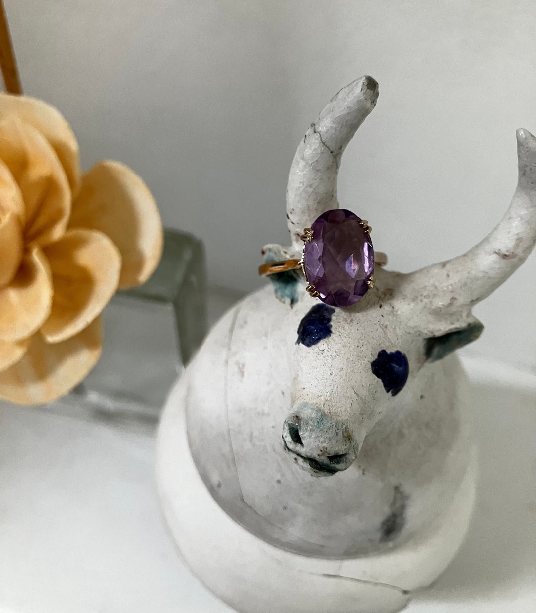 Simple Amethyst Ring. 9ct Gold Amethyst Ring. Large Amethyst Ring. Oval ...