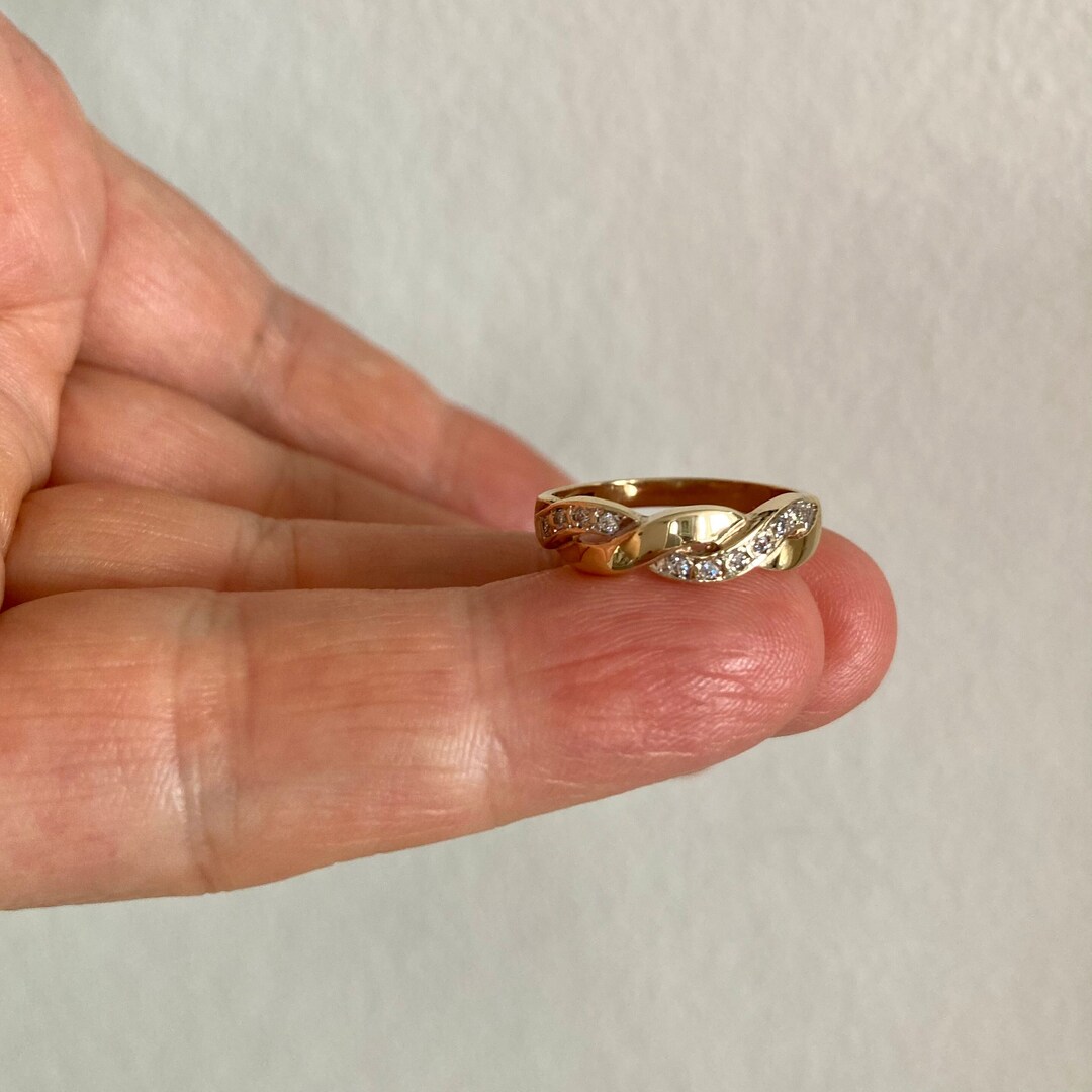 Vintage Diamond Ring, Gold and Diamond Cross Over Band, 9ct Gold Cross ...