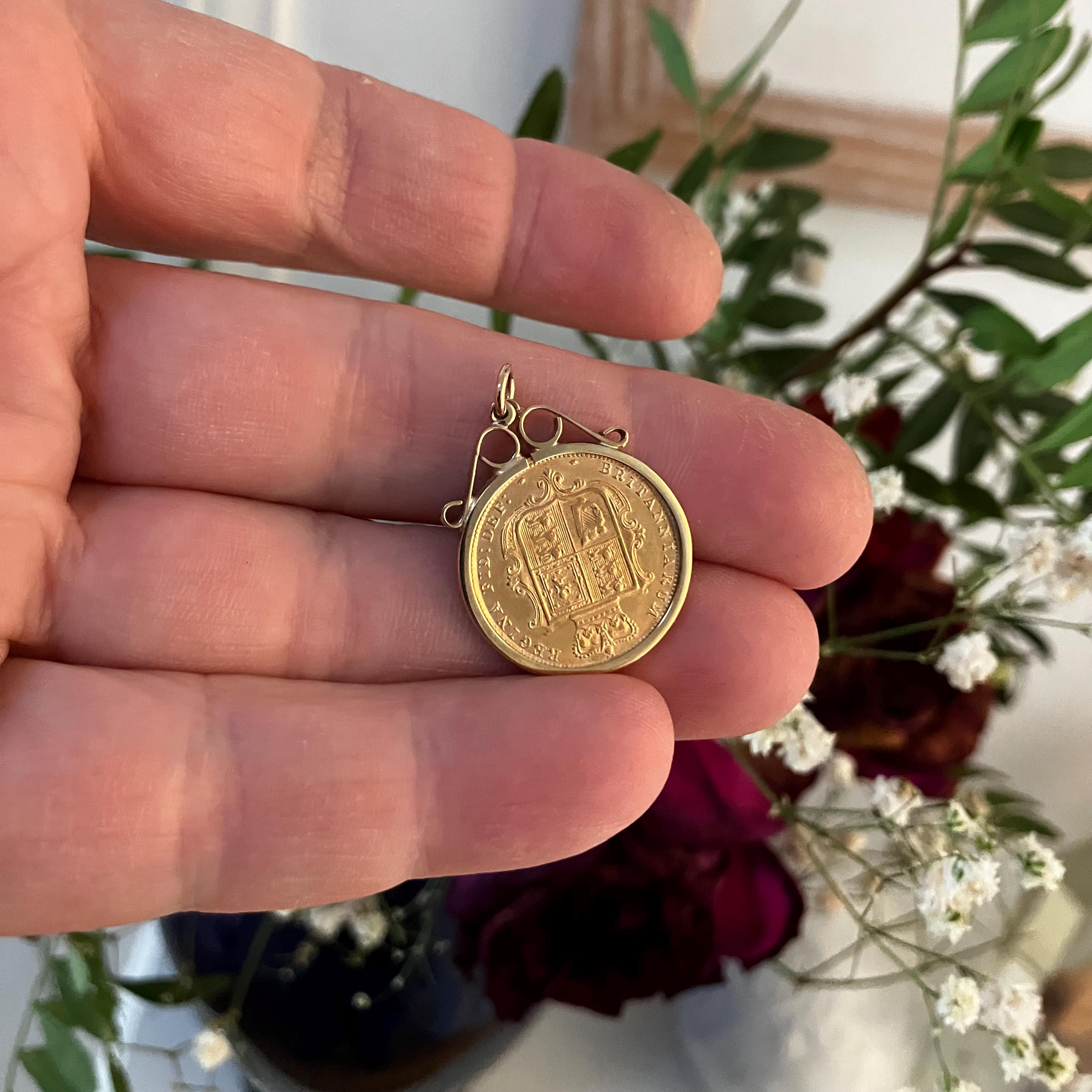 Antique 22k Gold Queen Victoria Coin Pendant - 1885 Half Sovereign. Old ...