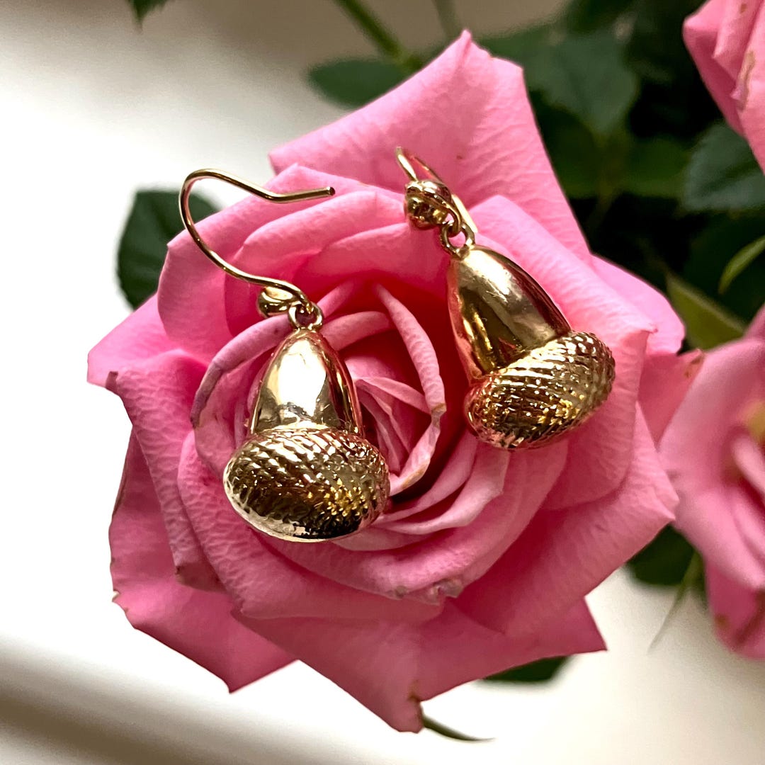 9ct Gold Acorn Dangly Earrings. Vintage 9k Gold Acorn Design Drop ...