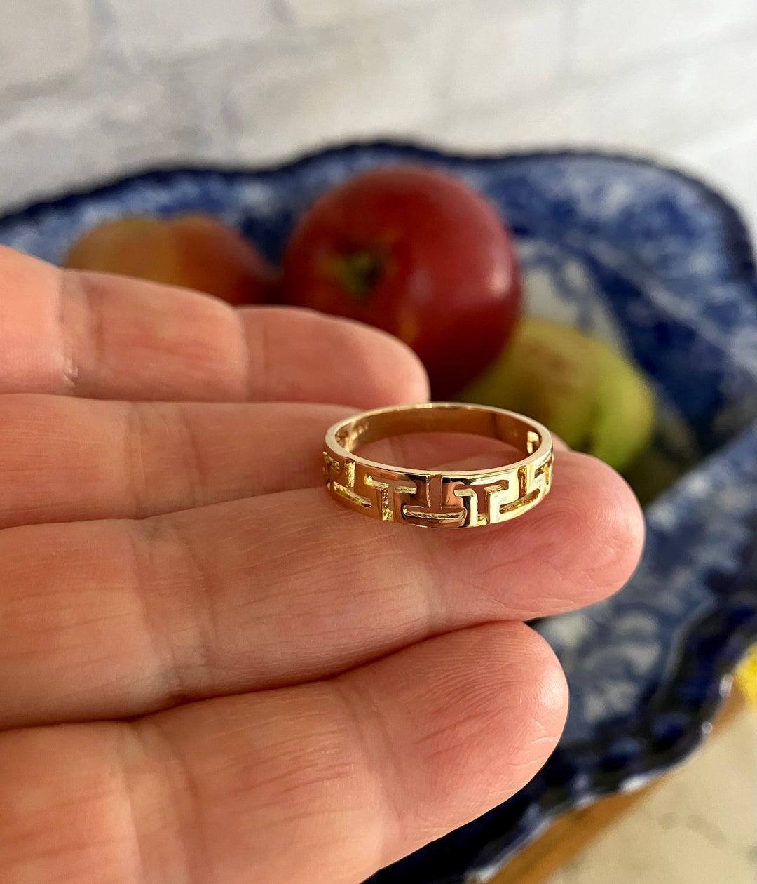 18ct Yellow Gold Greek Key Pattern Vintage Ring, Pre Loved 18k Gold ...