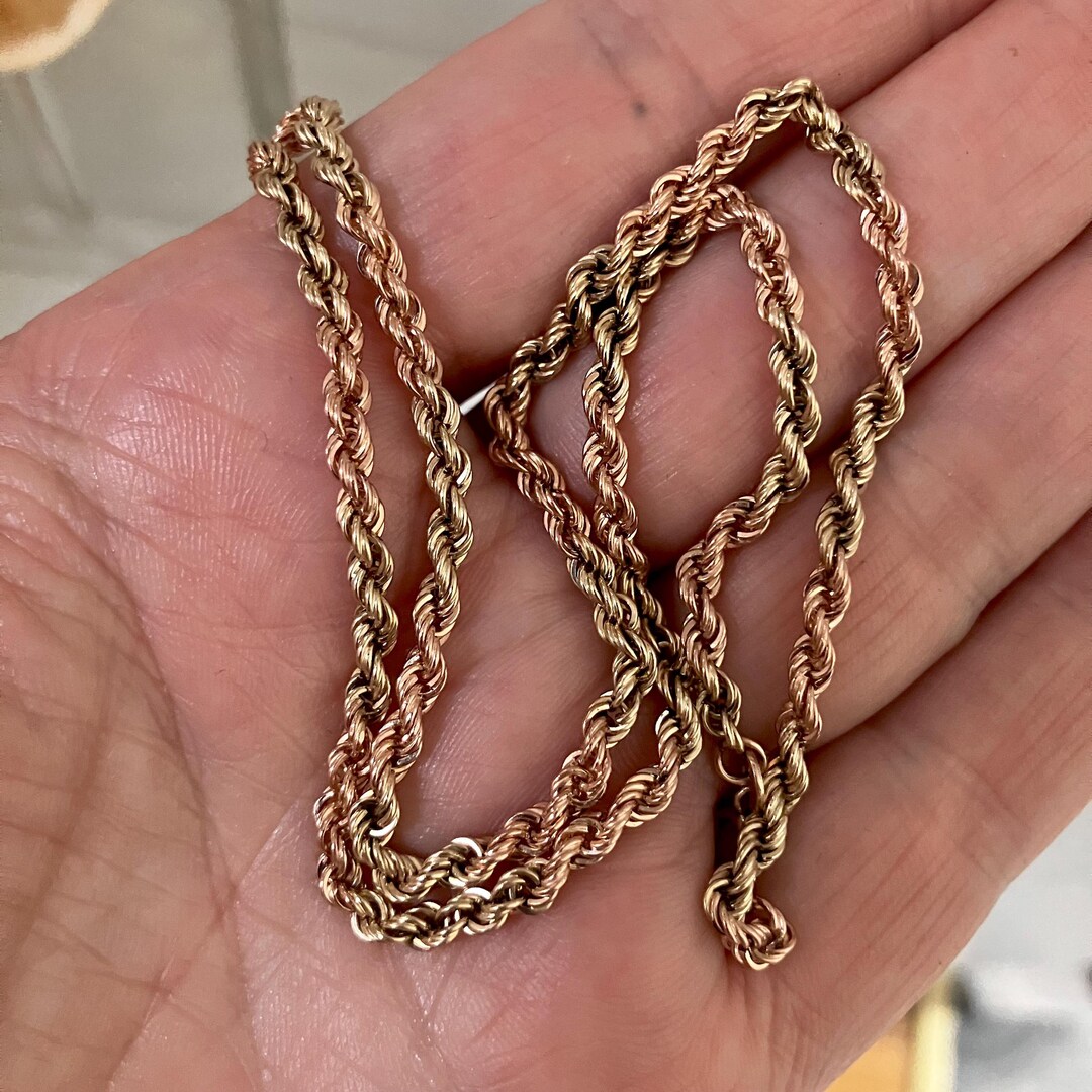 Two Coloured Gold Vintage 9ct Gold Chain.rose and Green Gold Rope Chain ...