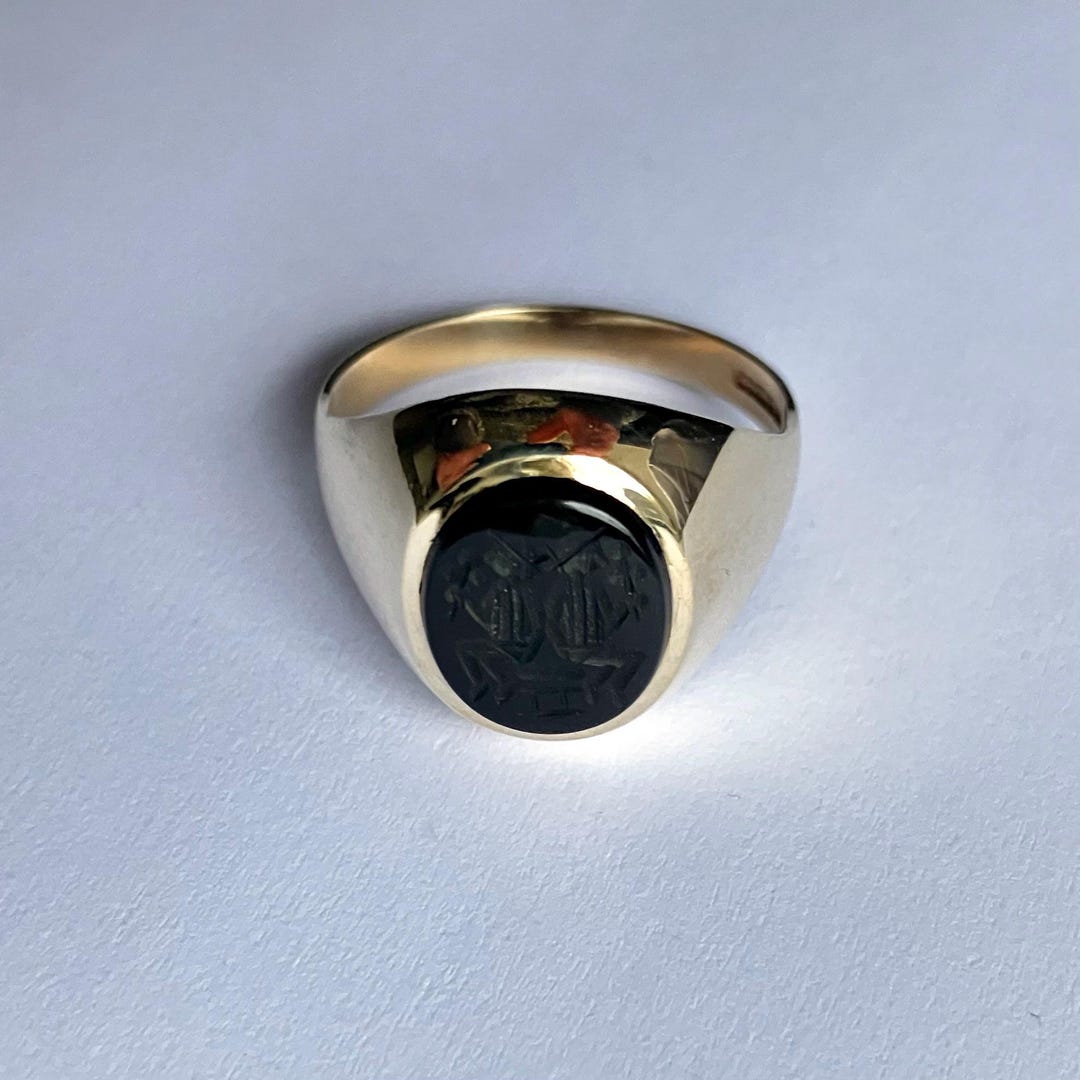 Black Onyx Signet Ring.mens Black Onyx Vintage Signet Ring.vintage 9k ...