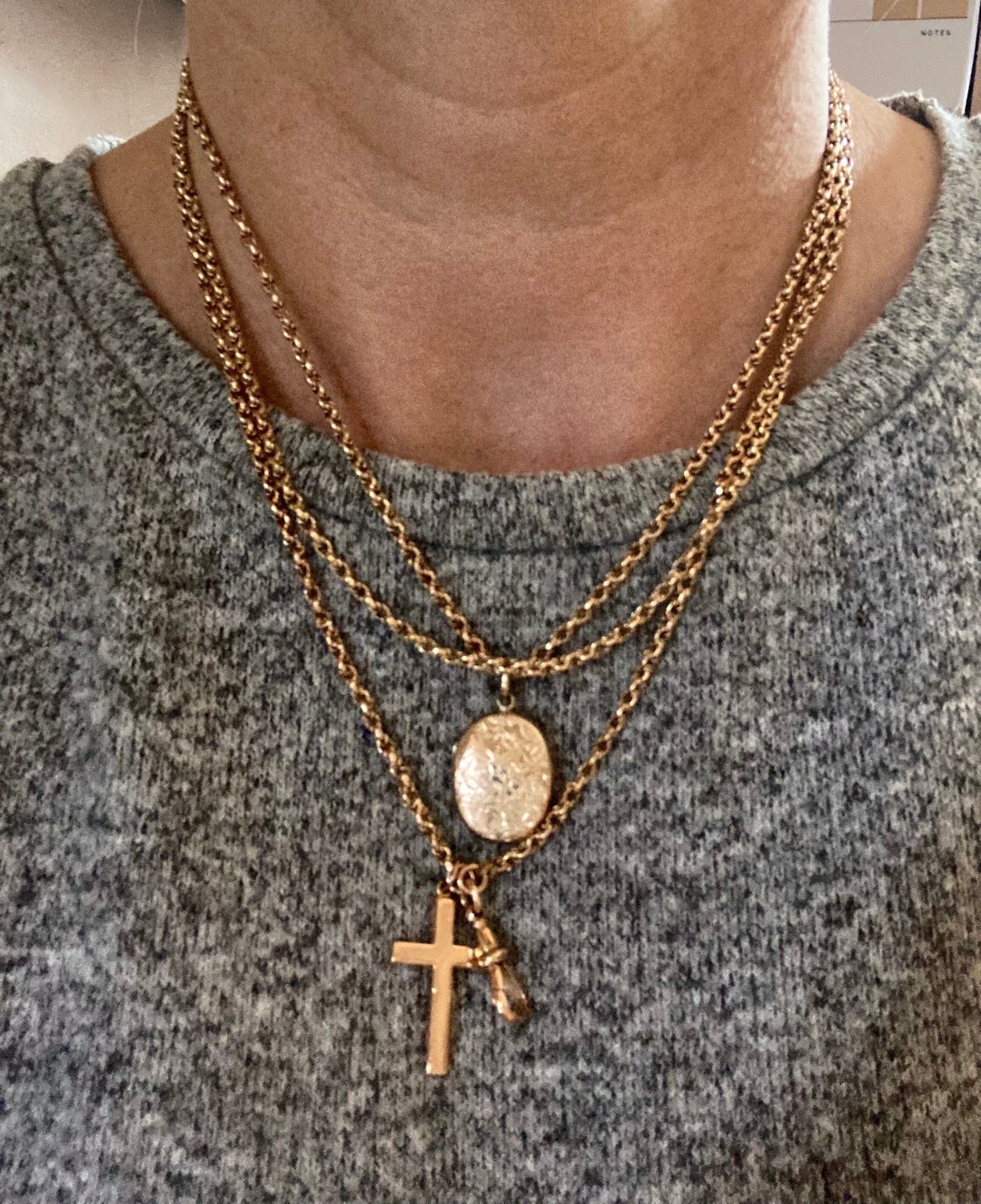 Long Antique 9ct Gold Chain.extra Long 9k Antique Chain With Charms.9k ...