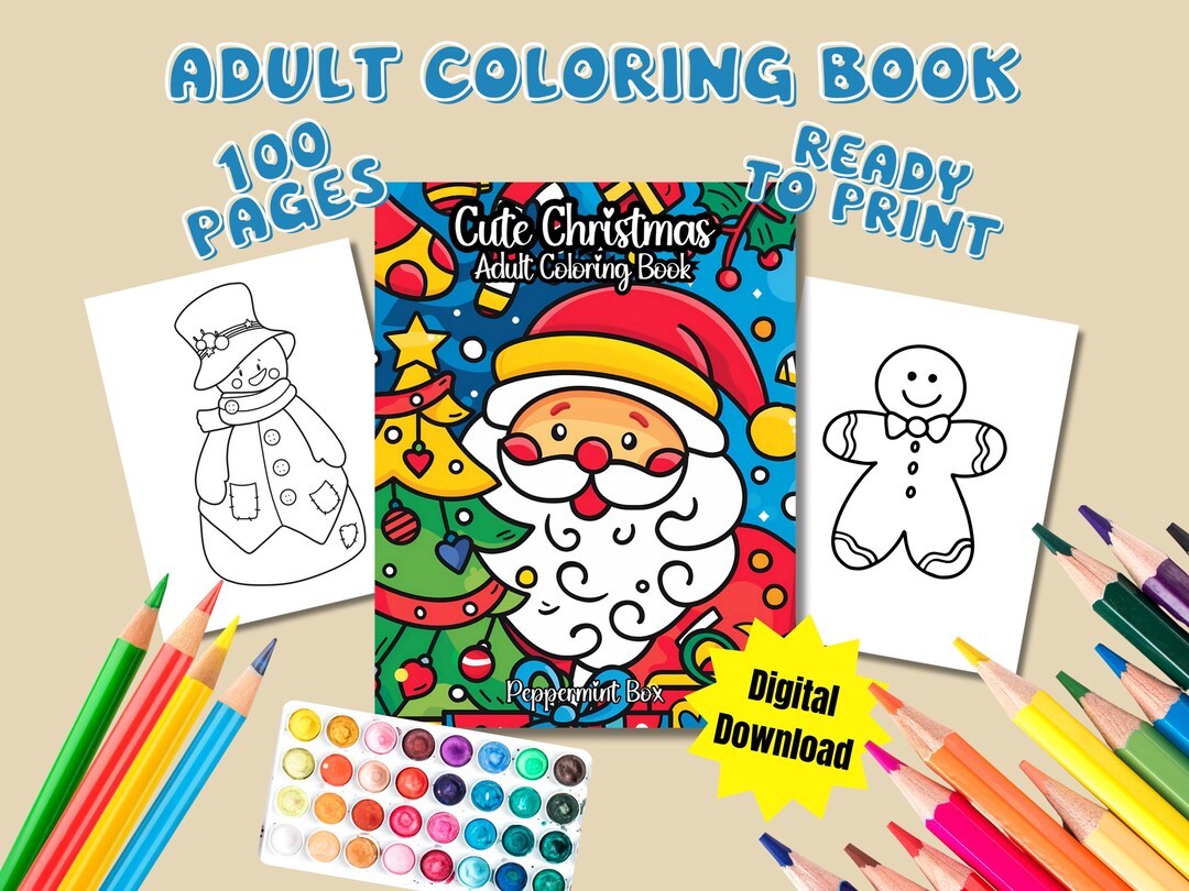 Cute Christmas Adult Coloring Book | Digital Download | Christmas ...