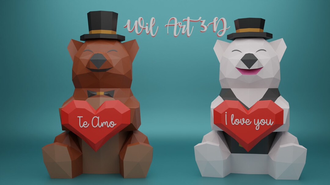 Osos Papercraft,pdf Templates, Lowpoly, Animales, Figuras, San Valentin ...