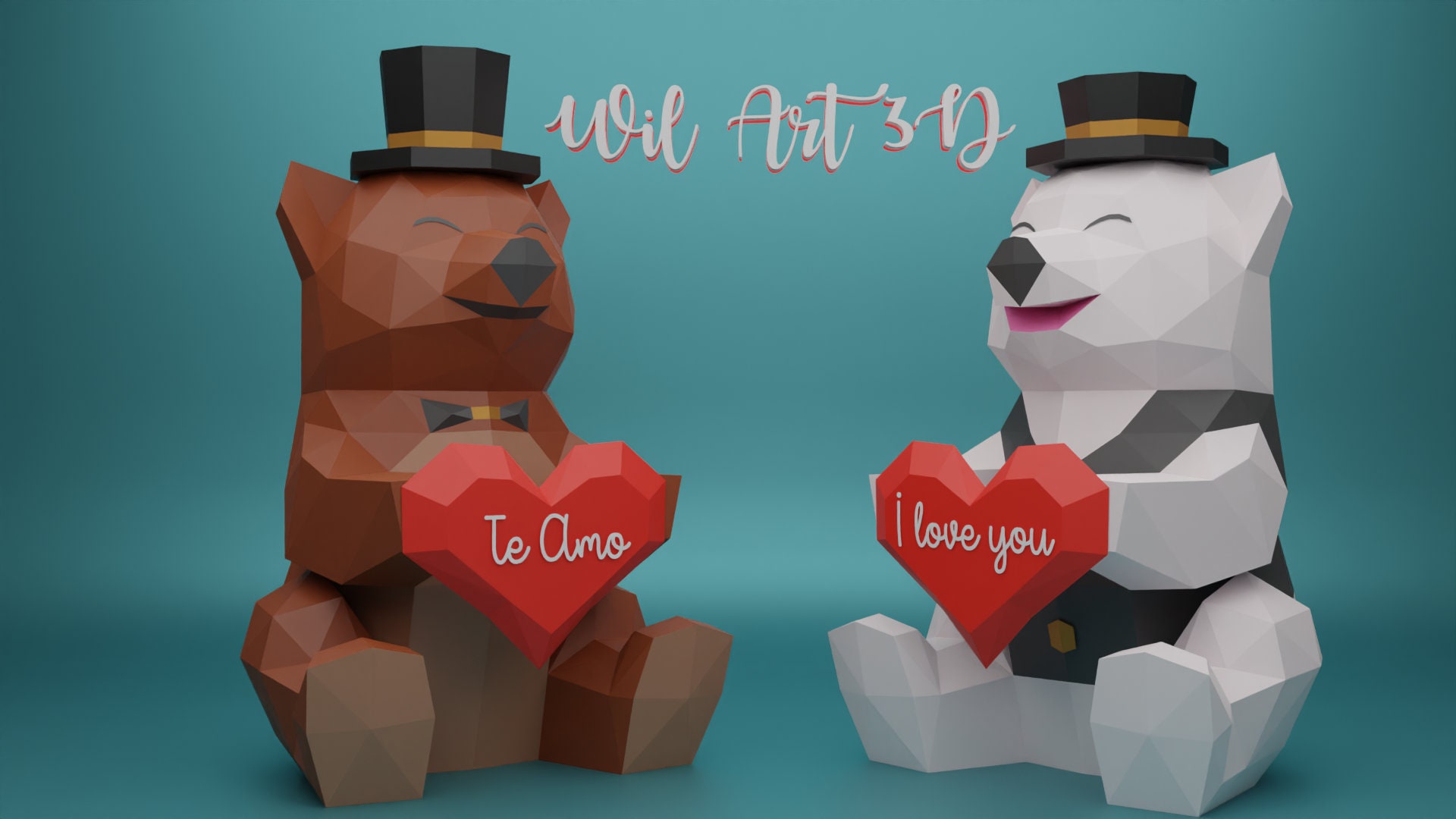 Osos Papercraft,pdf Templates, Lowpoly, Animales, Figuras, San Valentin ...
