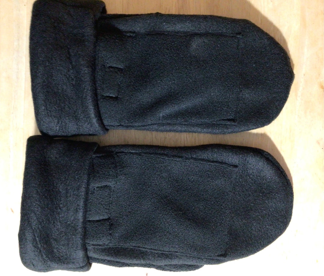 Black Adult Fleece Mittens With Pocket on Top - Etsy