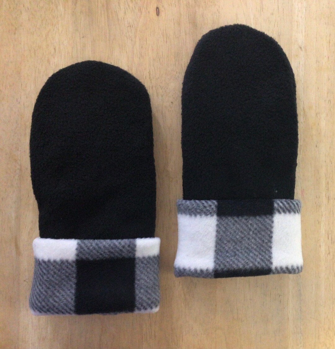 Black and White Buffalo Plaid Womens Fleece Mittens - Etsy