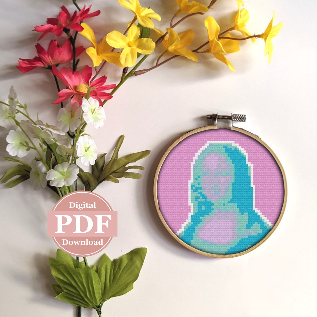 Vaporwave Cross Stitch Pattern Retro Mona Lisa Pink and Blue - Etsy