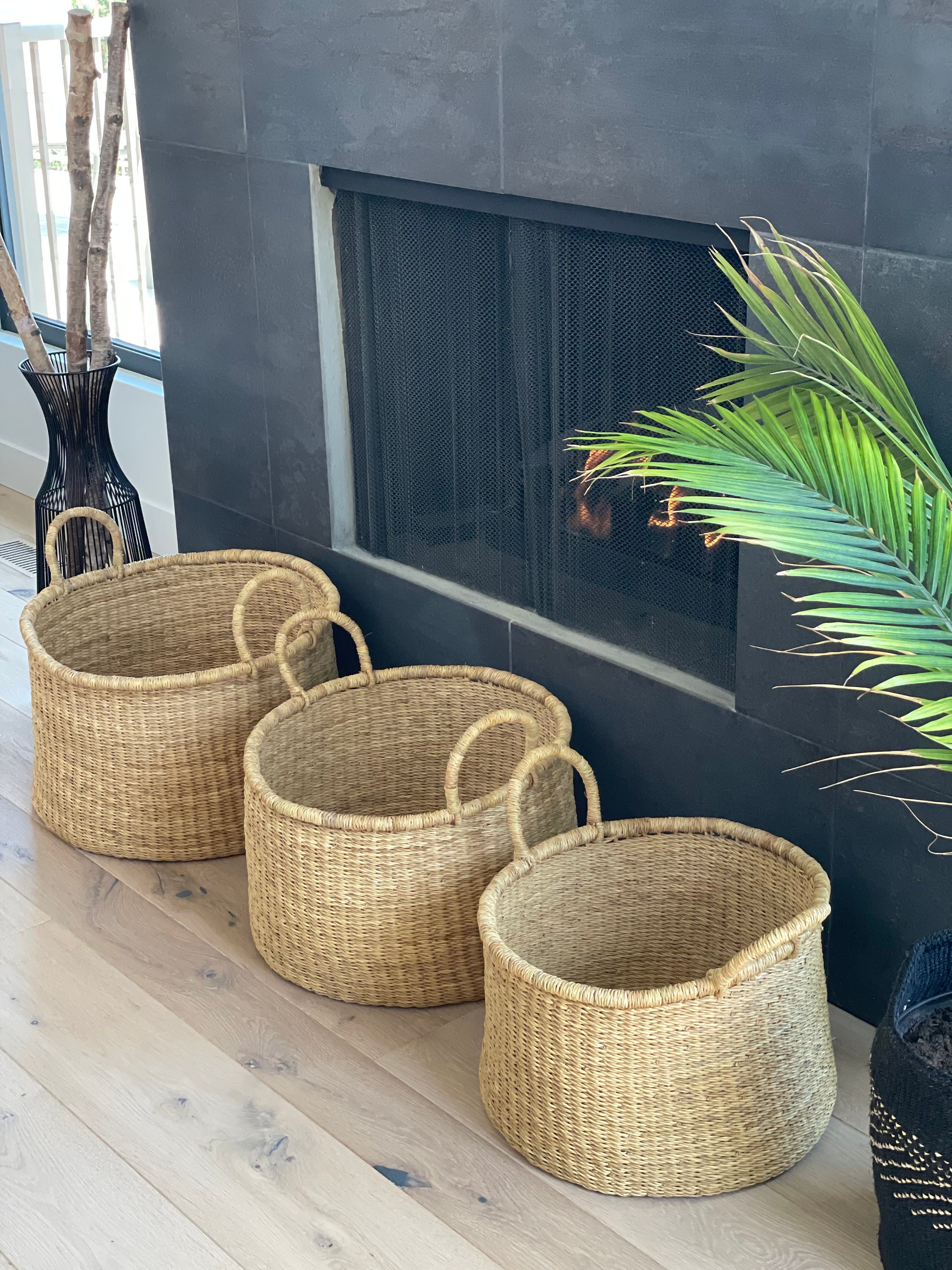 Woven Nesting Floor Baskets Set of 3 Blanket Basket | Etsy